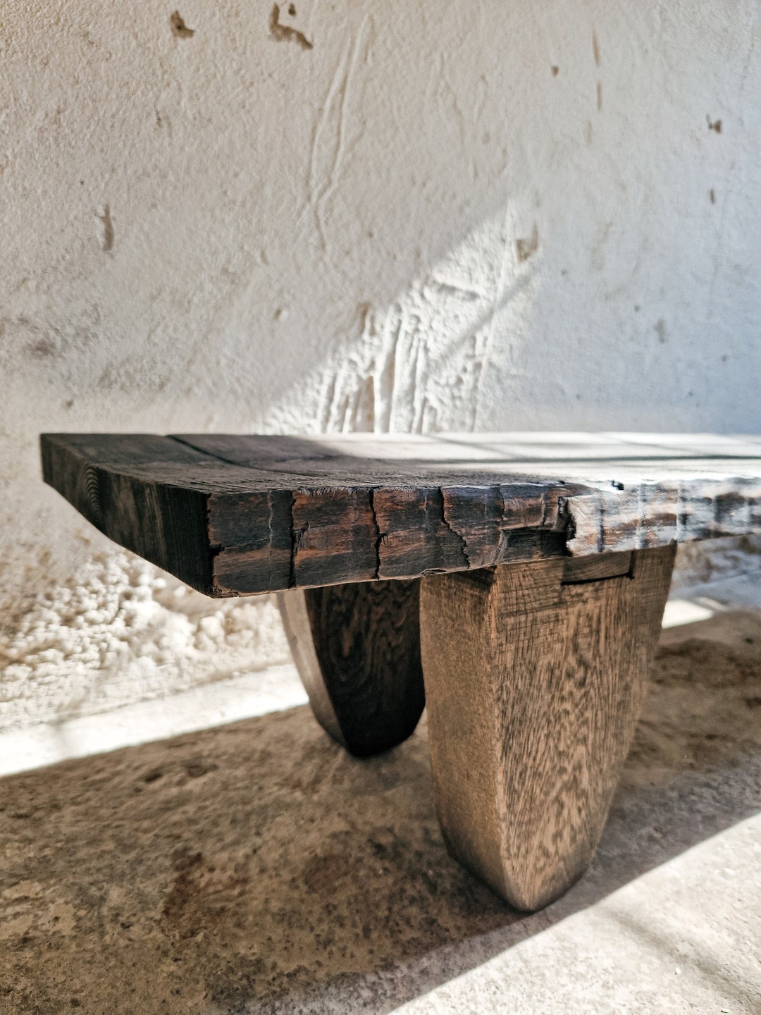 Decorative Wabi Sabi Bench Black Japanese Solid Wood Furniture Low Wood Slab Bench Industrial ...