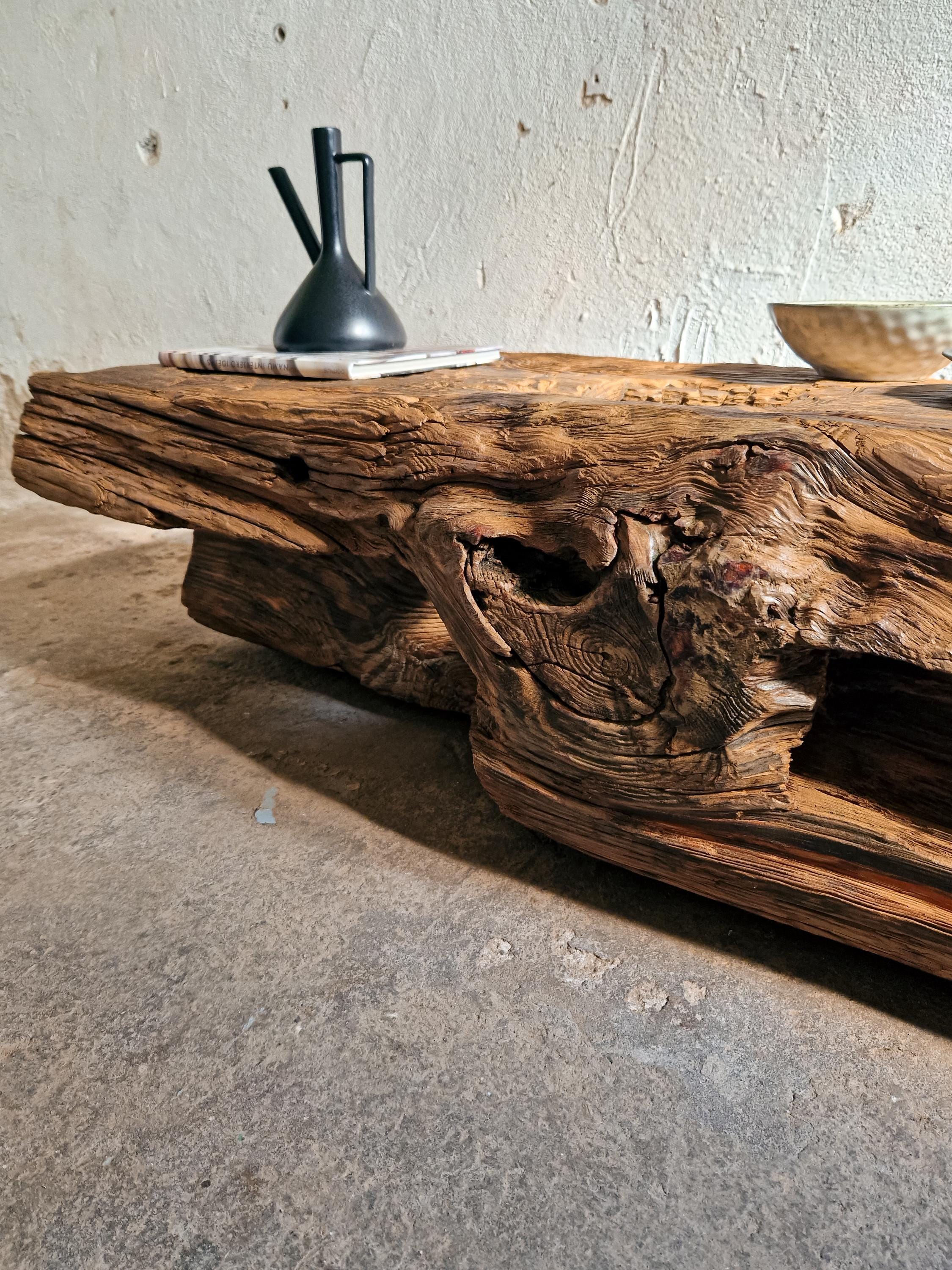 Wabi Sabi Coffee Table, Rustic Beam Bench, Distressed Furniture, Wood ...