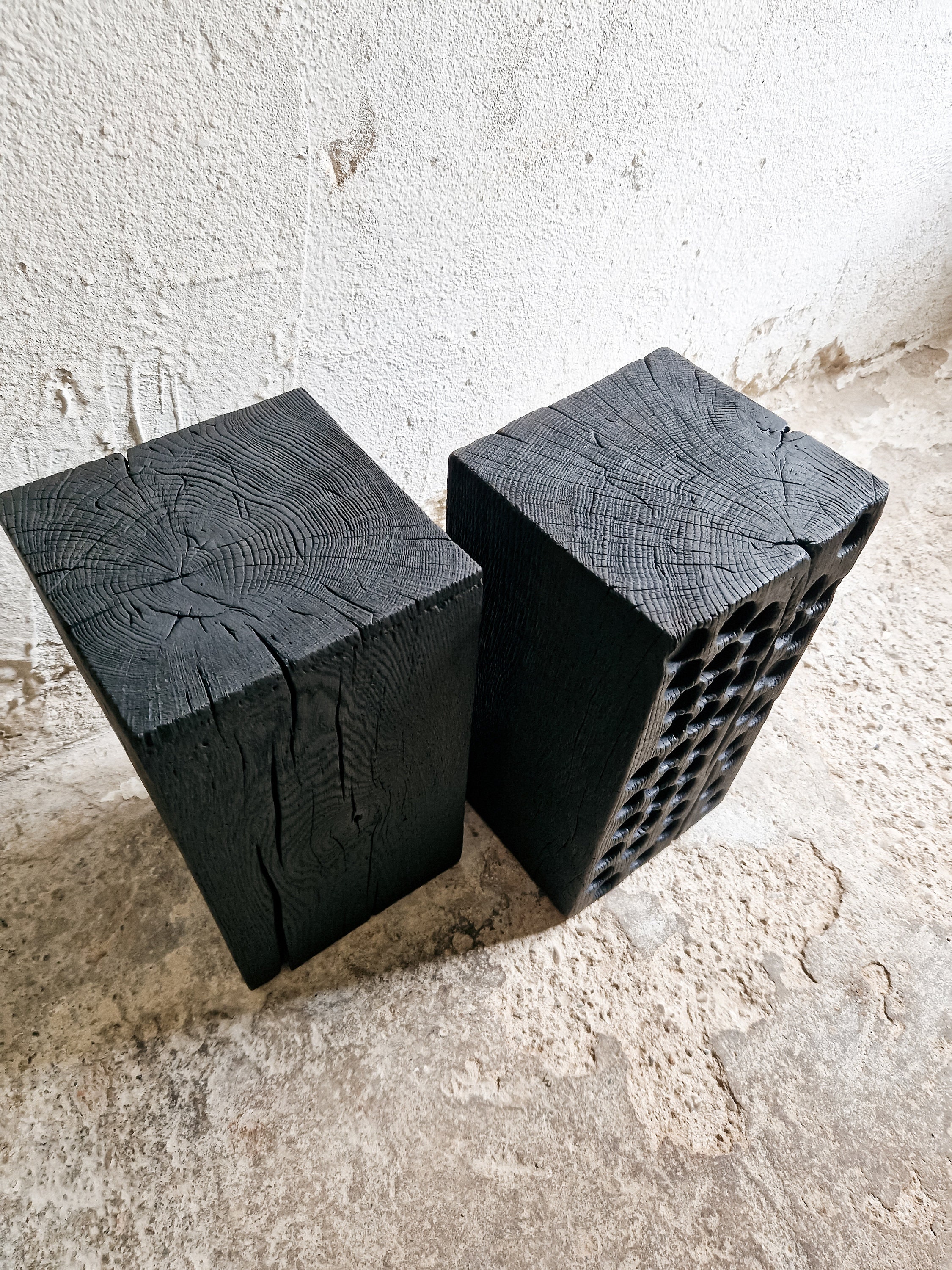 Wood Block Side Table Industrial Wood Cube Table Wabi Sabi Bedside ...