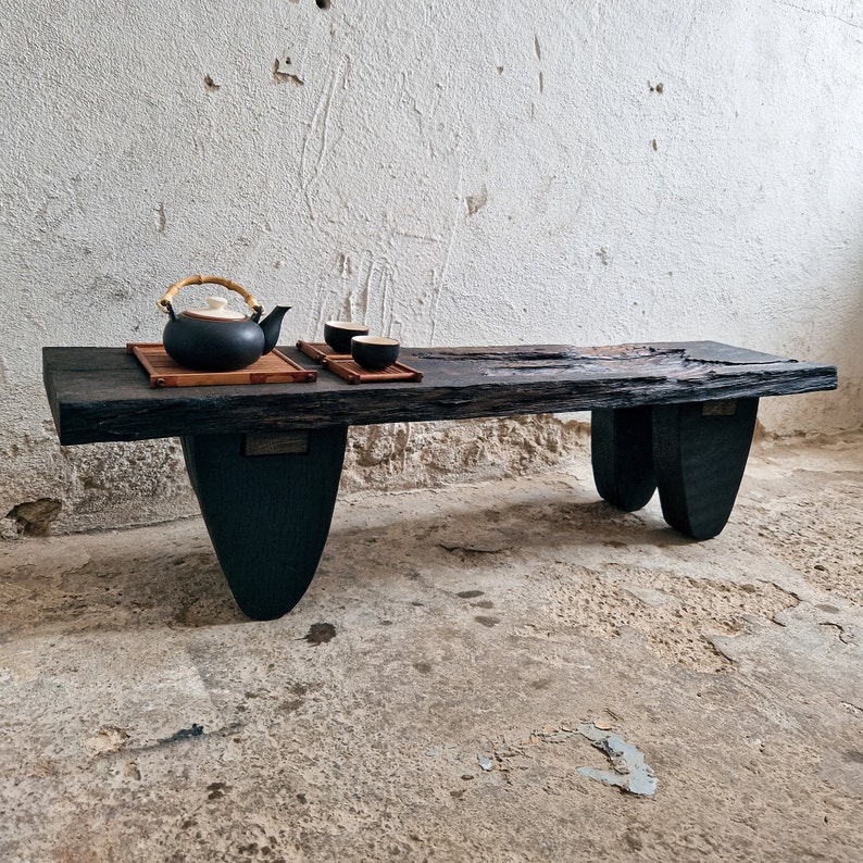 Decorative Wabi Sabi Bench Black Japanese Solid Wood Furniture Low Wood ...