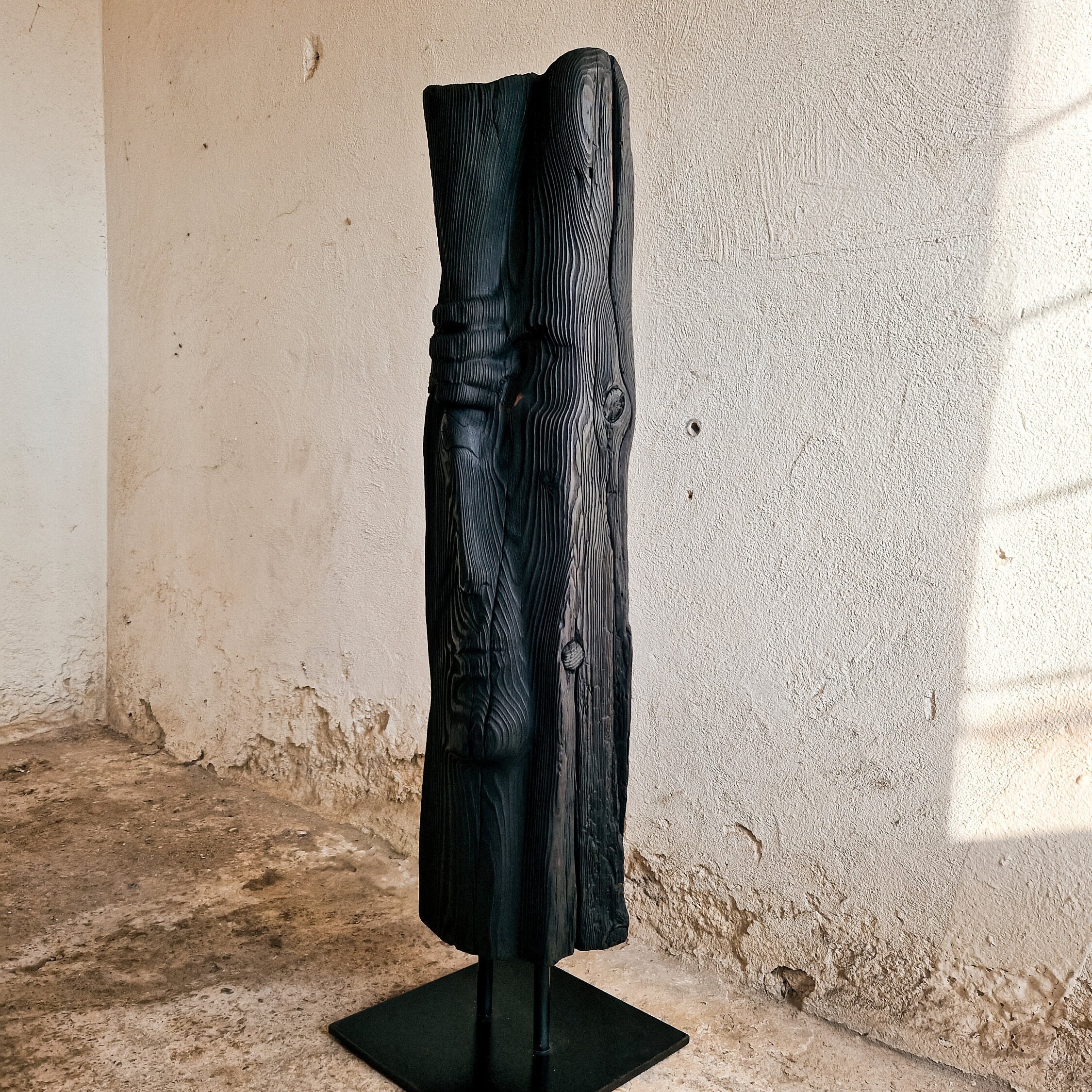 Large Wooden Black Statue, Industrial Face Statue, Dark Home Decor ...
