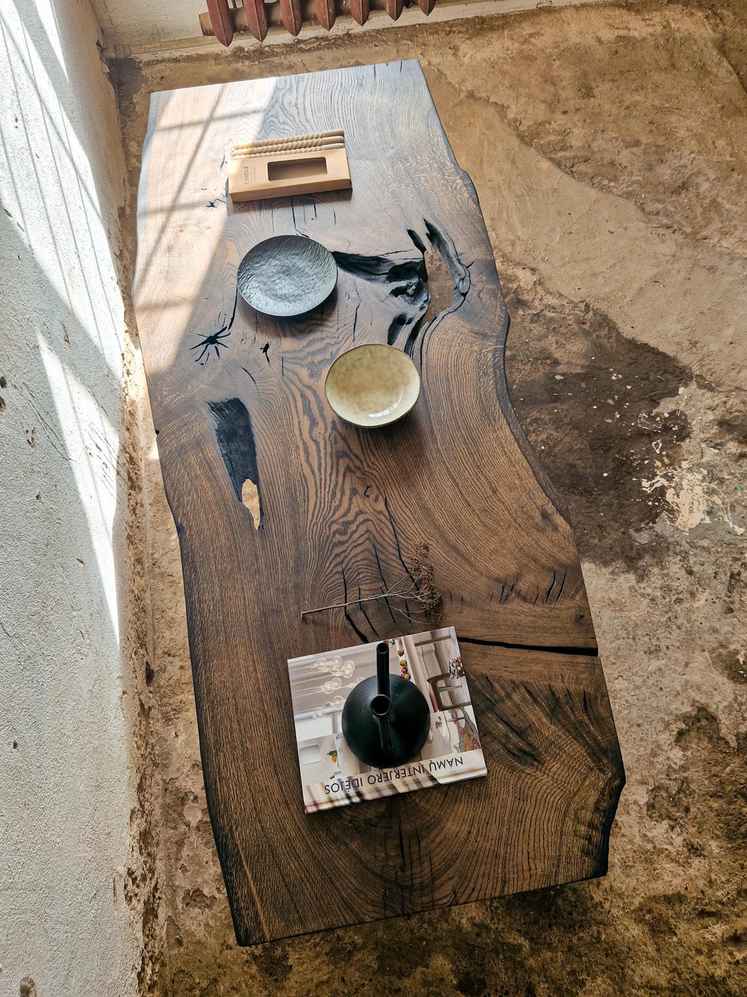 Live Edge Wood Slab Japanese Dining Table Japanese Furniture Reclaimed ...