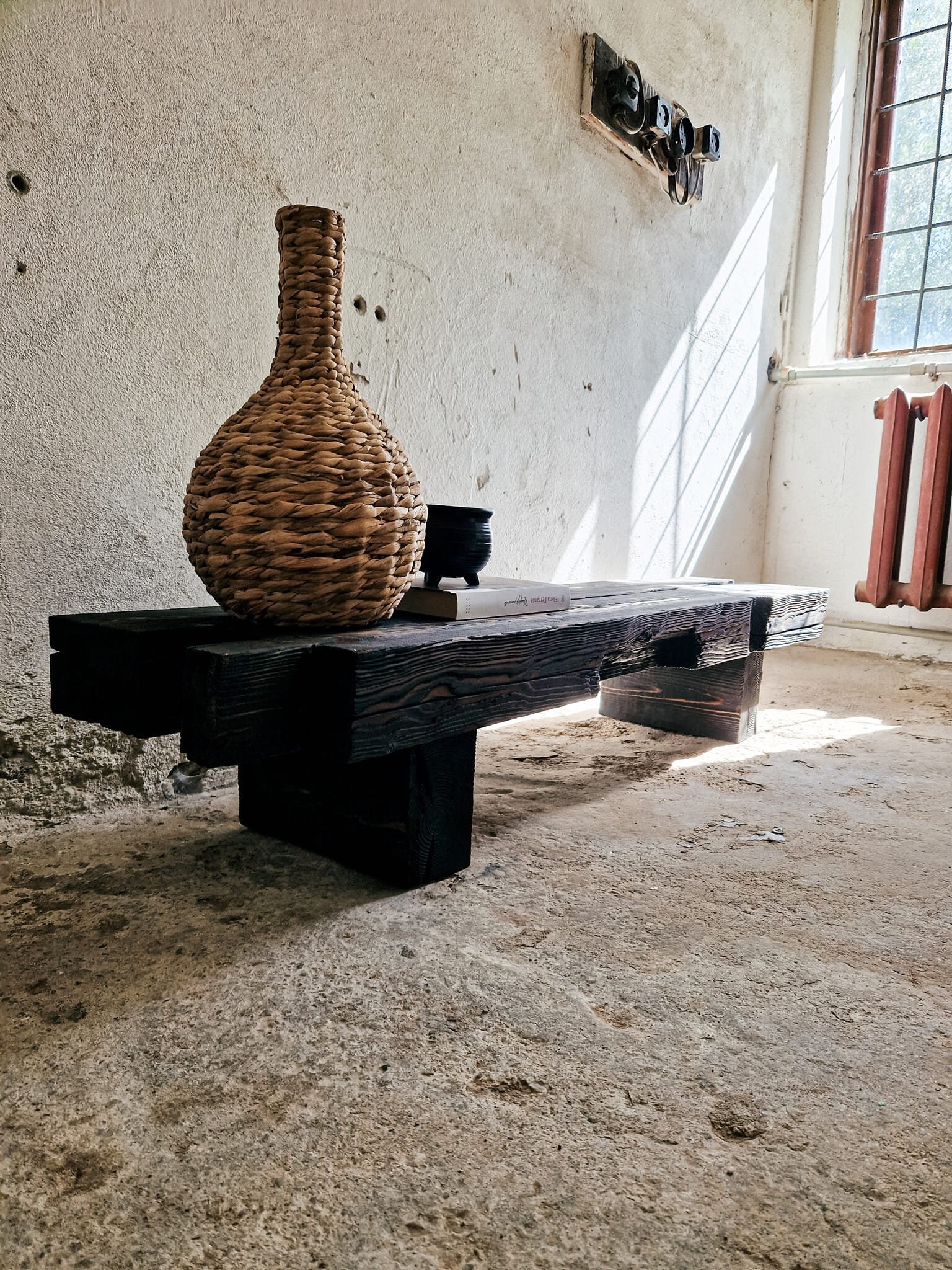 Decorative Wabi Sabi Bench Black Japanese Solid Wood Furniture Low Wood ...