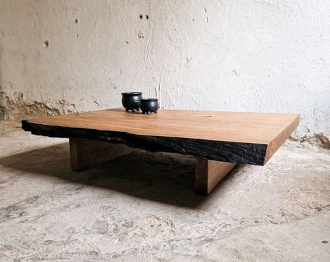 Wood Slab Low Coffee Table, Industrial Coffee Table, Japanese Style Oak ...