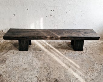 Decorative Wabi Sabi Bench Black Japanese Solid Wood Furniture Low Wood Slab Bench Industrial ...