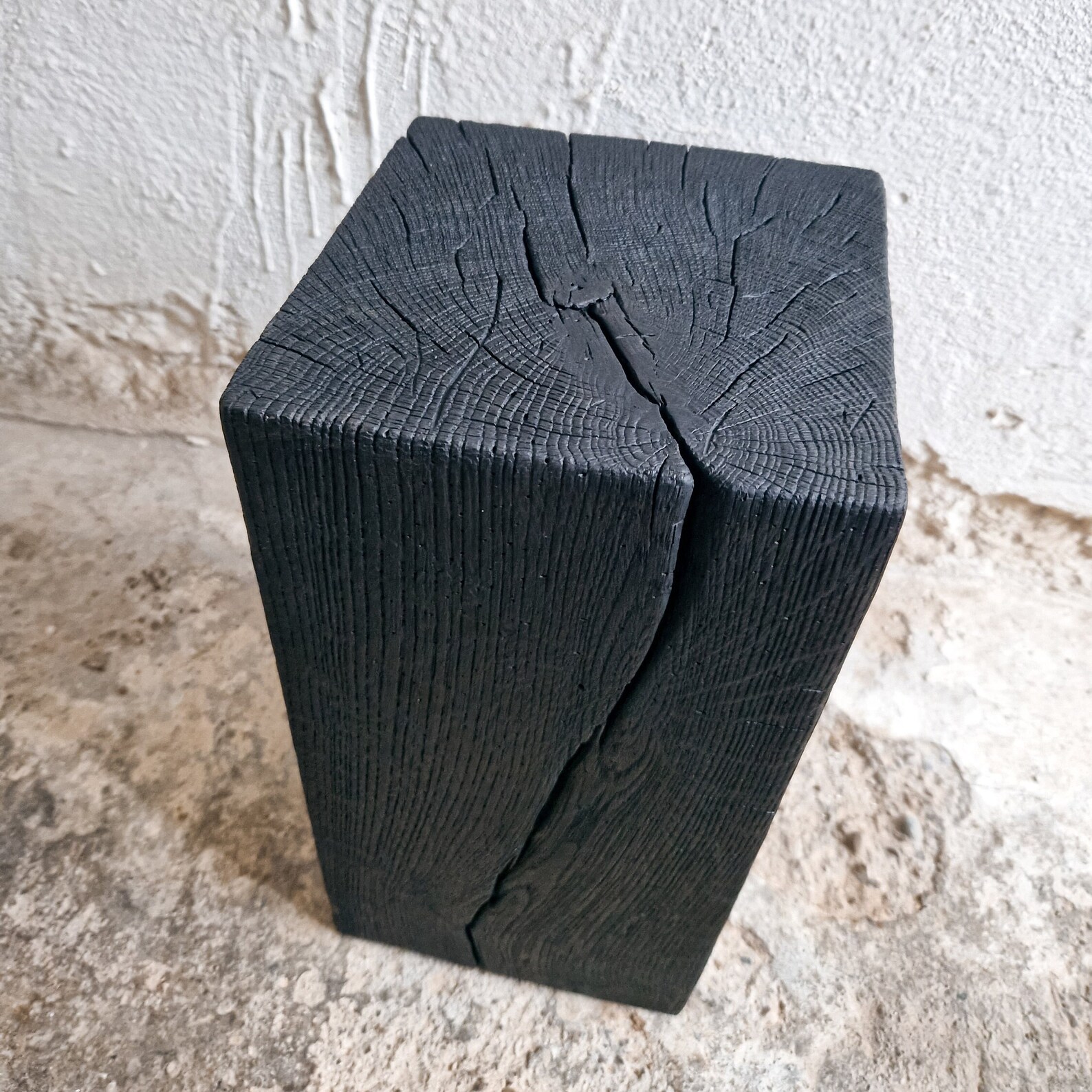 Wood Block Side Table Industrial Wood Cube Table Wabi Sabi Bedside ...