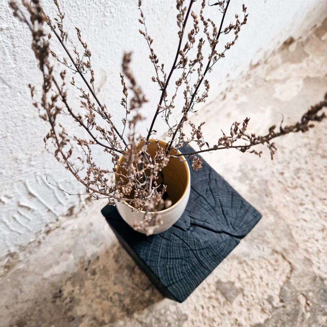 Wood Block Side Table Industrial Wood Cube Table Wabi Sabi Bedside ...