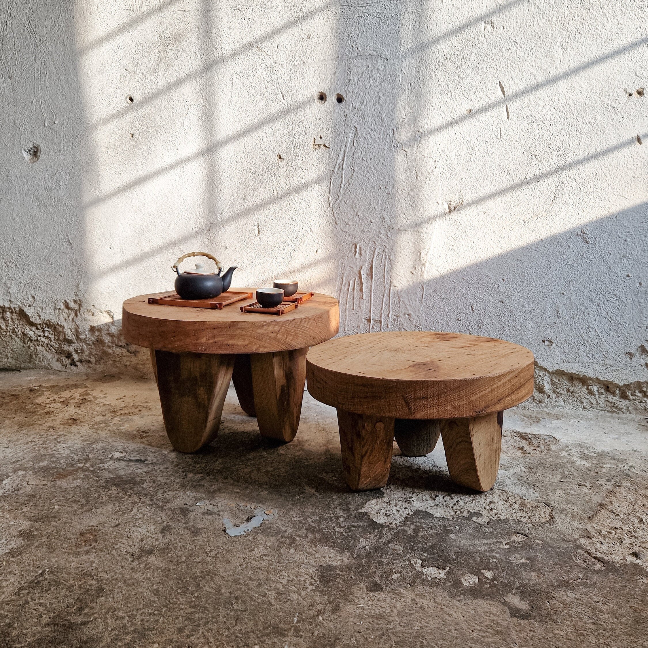 Wabi Sabi Round Coffee Table, Reclaimed Wood Oak Coffee Table, Natural ...