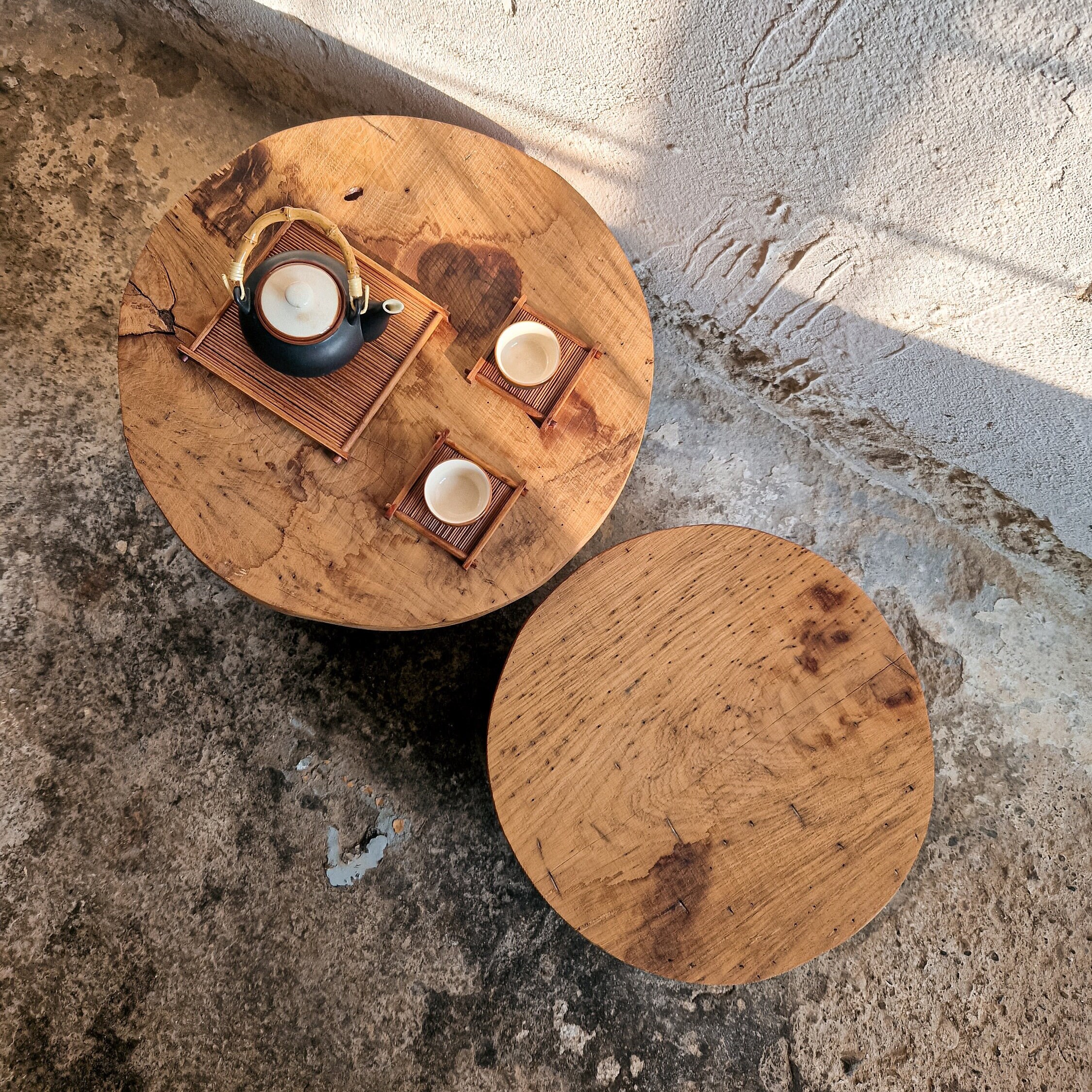 Wabi Sabi Round Coffee Table, Reclaimed Wood Oak Coffee Table, Natural ...