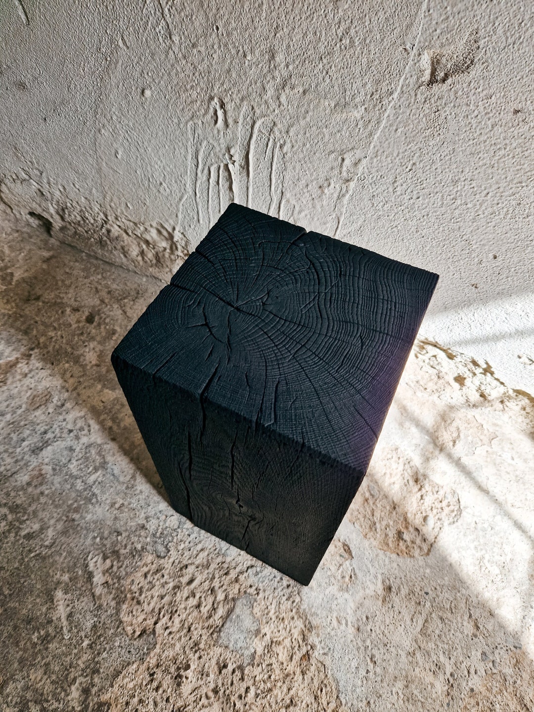 Wood Block Side Table Industrial Wood Cube Table Wabi Sabi Bedside ...