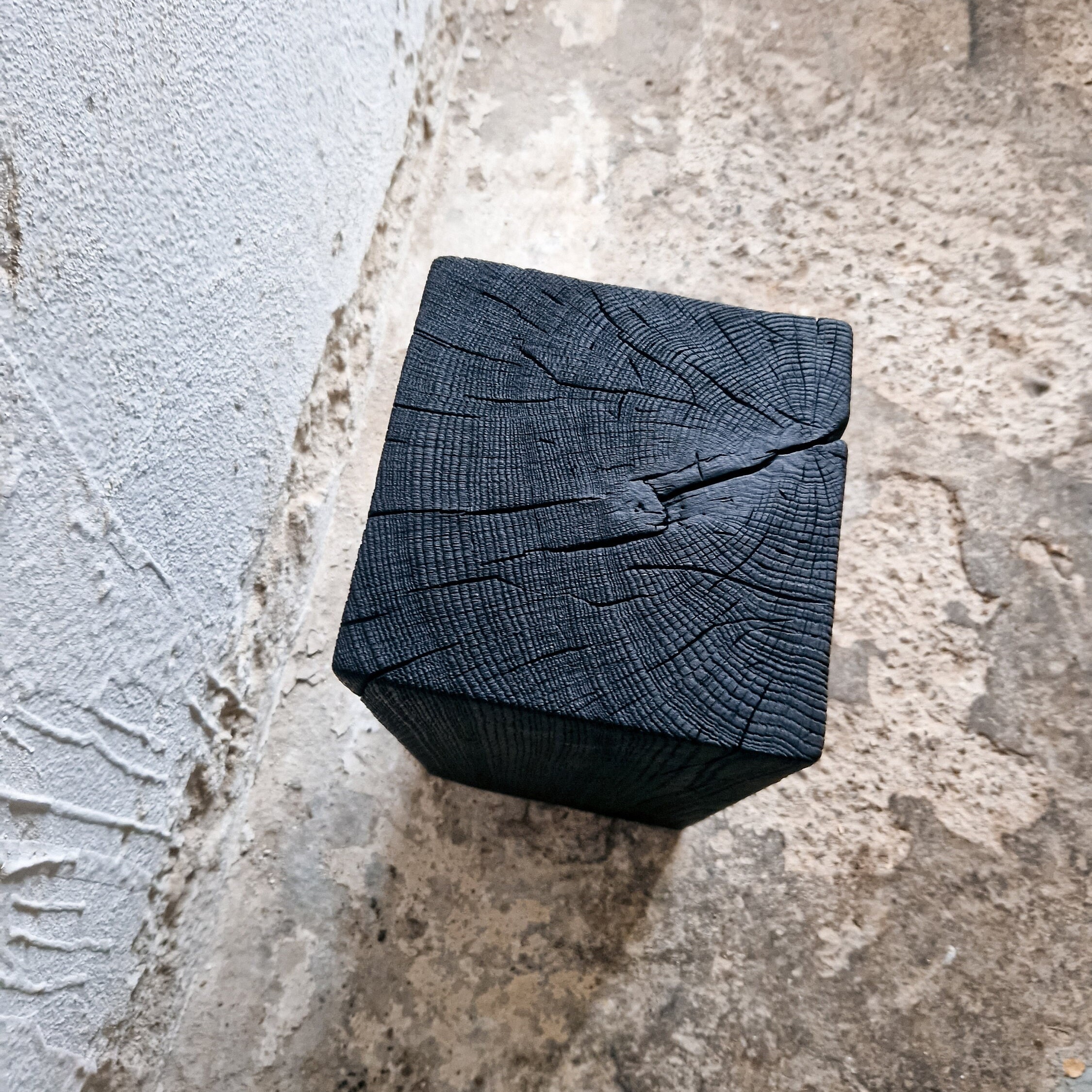 Wood Block Side Table Industrial Wood Cube Table Wabi Sabi Bedside ...