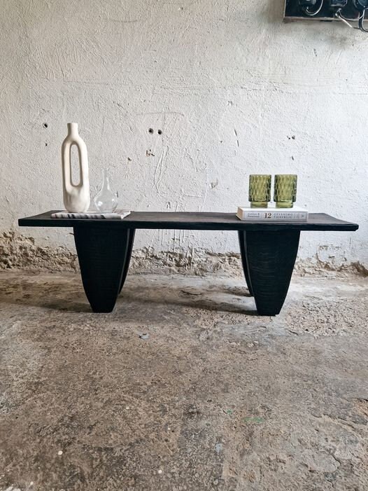 Decorative Wabi Sabi Bench Black Japanese Solid Wood Furniture Low Wood ...