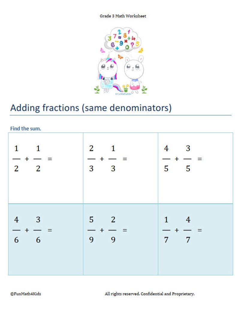 3rd Grade Math Worksheets | Fractions - Add & Subtract | Add Decimals ...