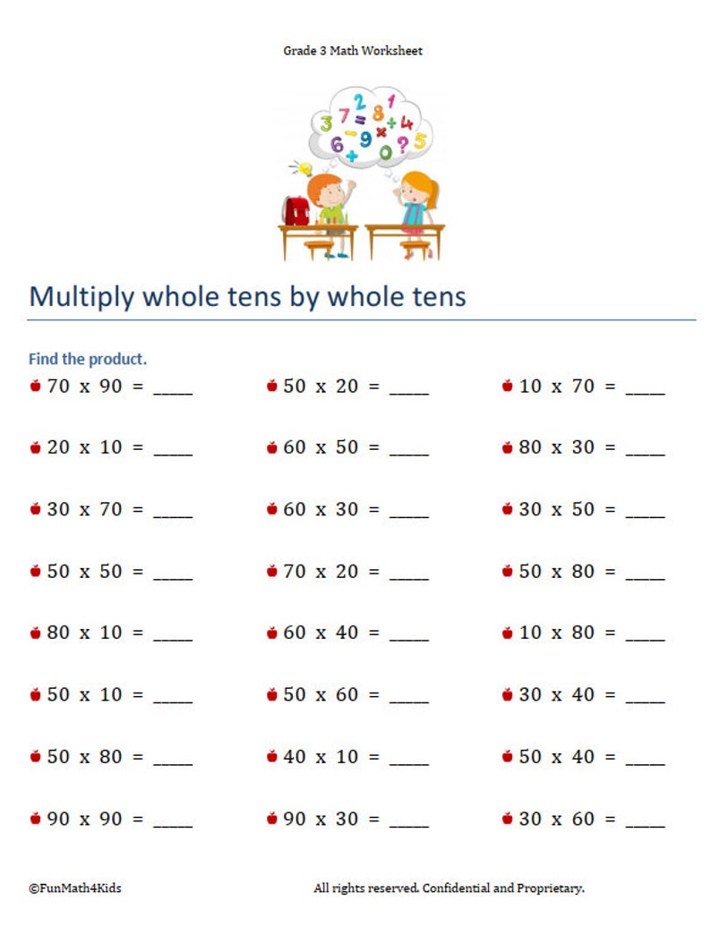 3rd Grade Math Worksheets: Multiplication Practice (printable PDF) - Etsy
