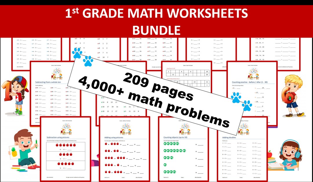 1st Grade Math Worksheets BUNDLE | 209 Pages | 4000+ Math Problems ...