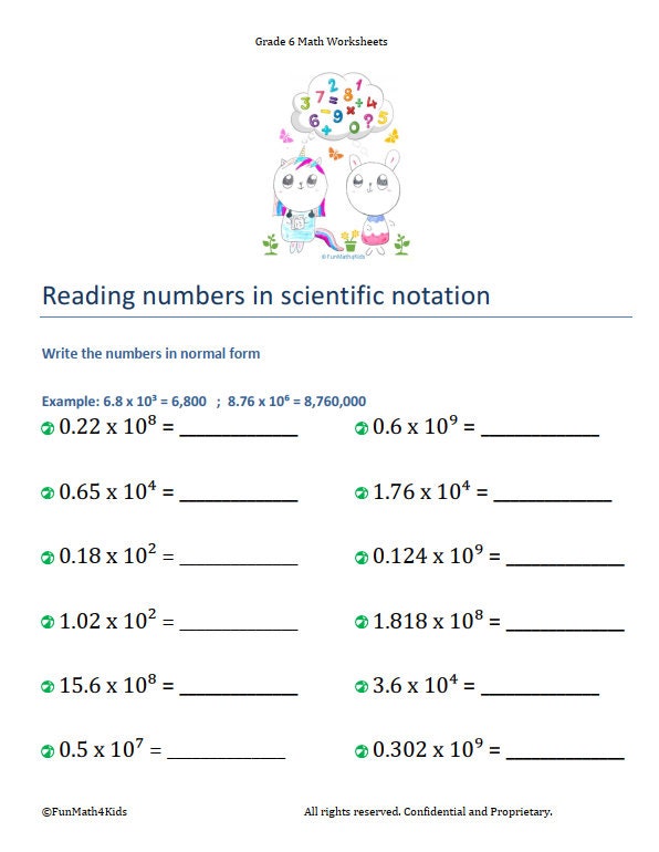 6th Grade Math Worksheets Decimal Scientific Notation 70 Pages 1100 ...