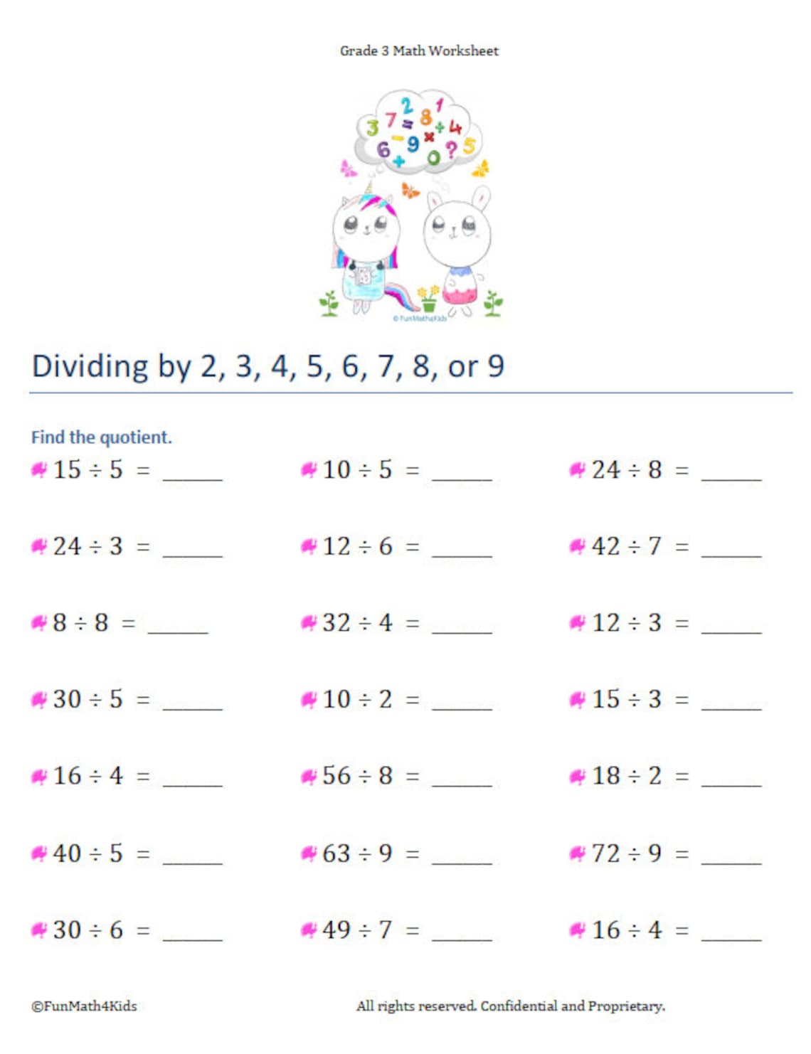 3rd Grade Math Worksheets | Division | Order of Operations | 55 Pages ...