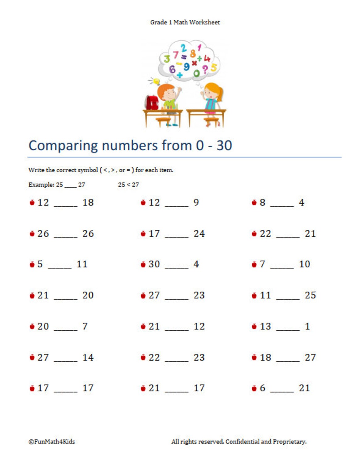 1st Grade Math Worksheets | Comparing | Ordering | 0 - 100 | 40 Pages ...