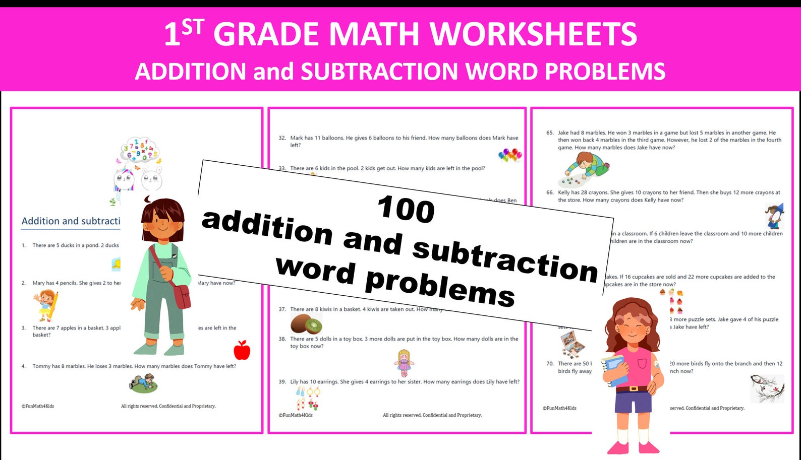 1st Grade Math Worksheets | 100 Word Problems | Addition | Subtraction ...