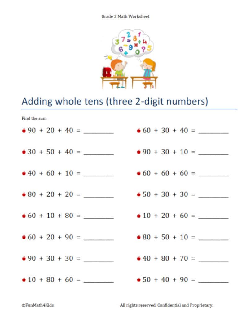 2nd Grade Math Addition Worksheets: 2 & 3-digit Columns (printable PDF ...
