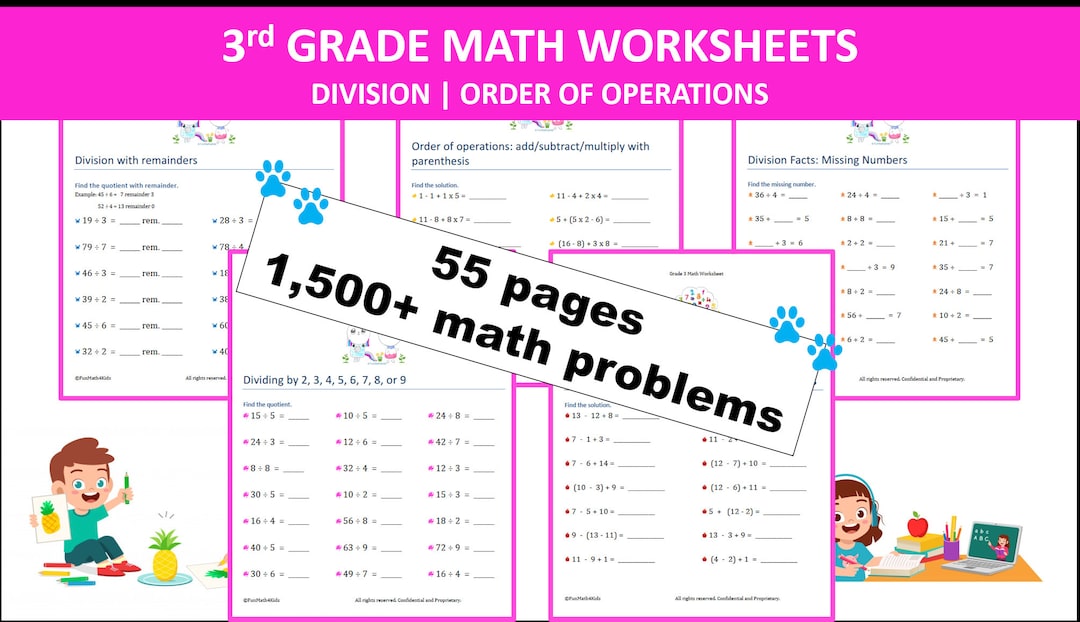 3rd Grade Math Worksheets | Division | Order of Operations | 55 Pages ...
