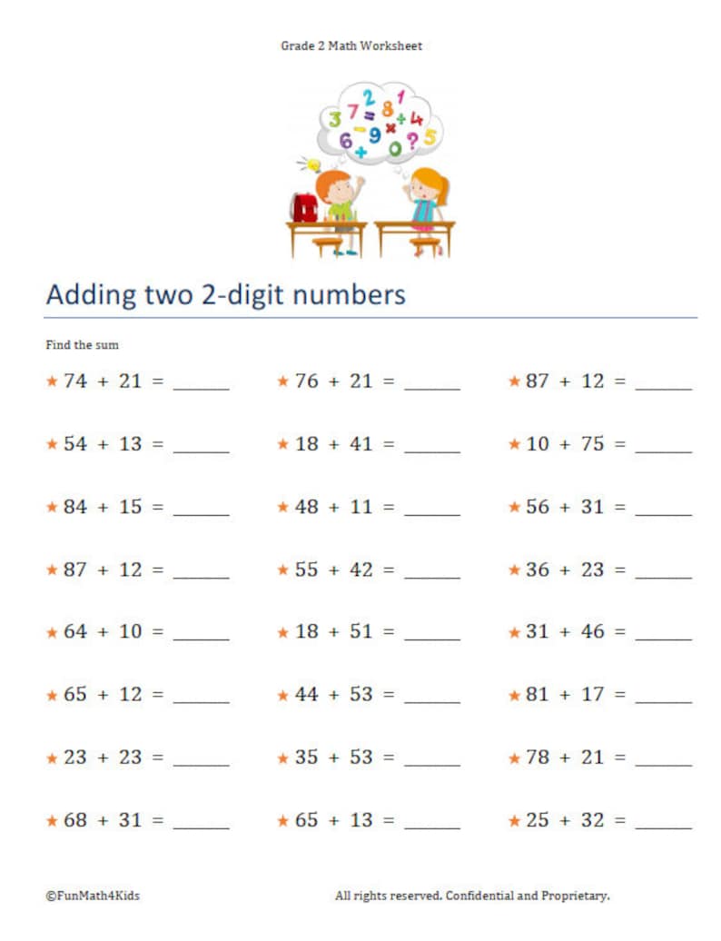 2nd Grade Math Worksheets | Addition | 1-digit | 2-digit | Regroup | 50 ...