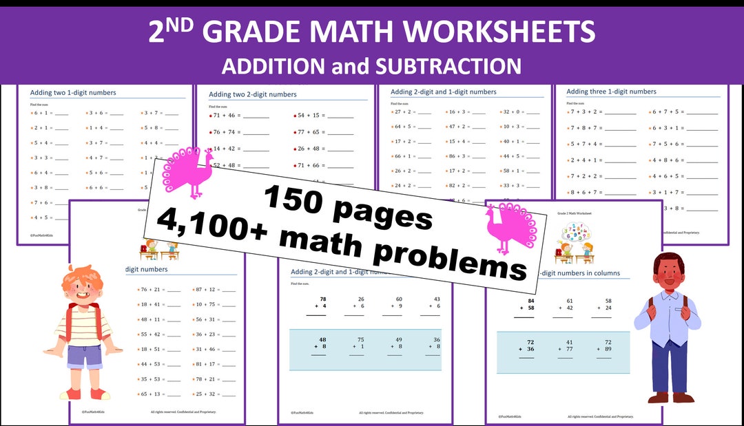 2nd Grade Math Worksheets | Addition | Subtraction | 150 Pages | 4100 ...