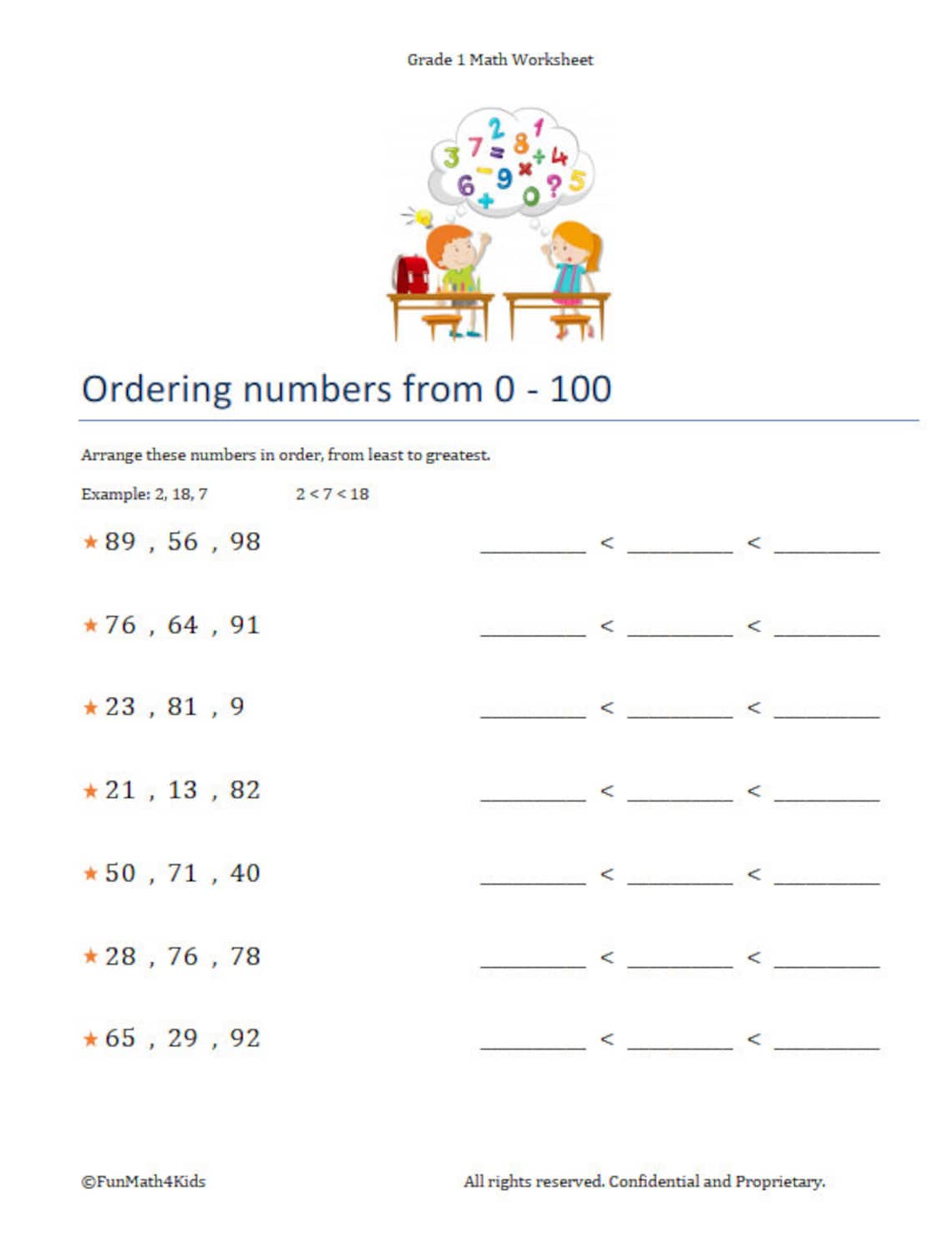 1st Grade Math Worksheets | Comparing | Ordering | 0 - 100 | 40 Pages ...