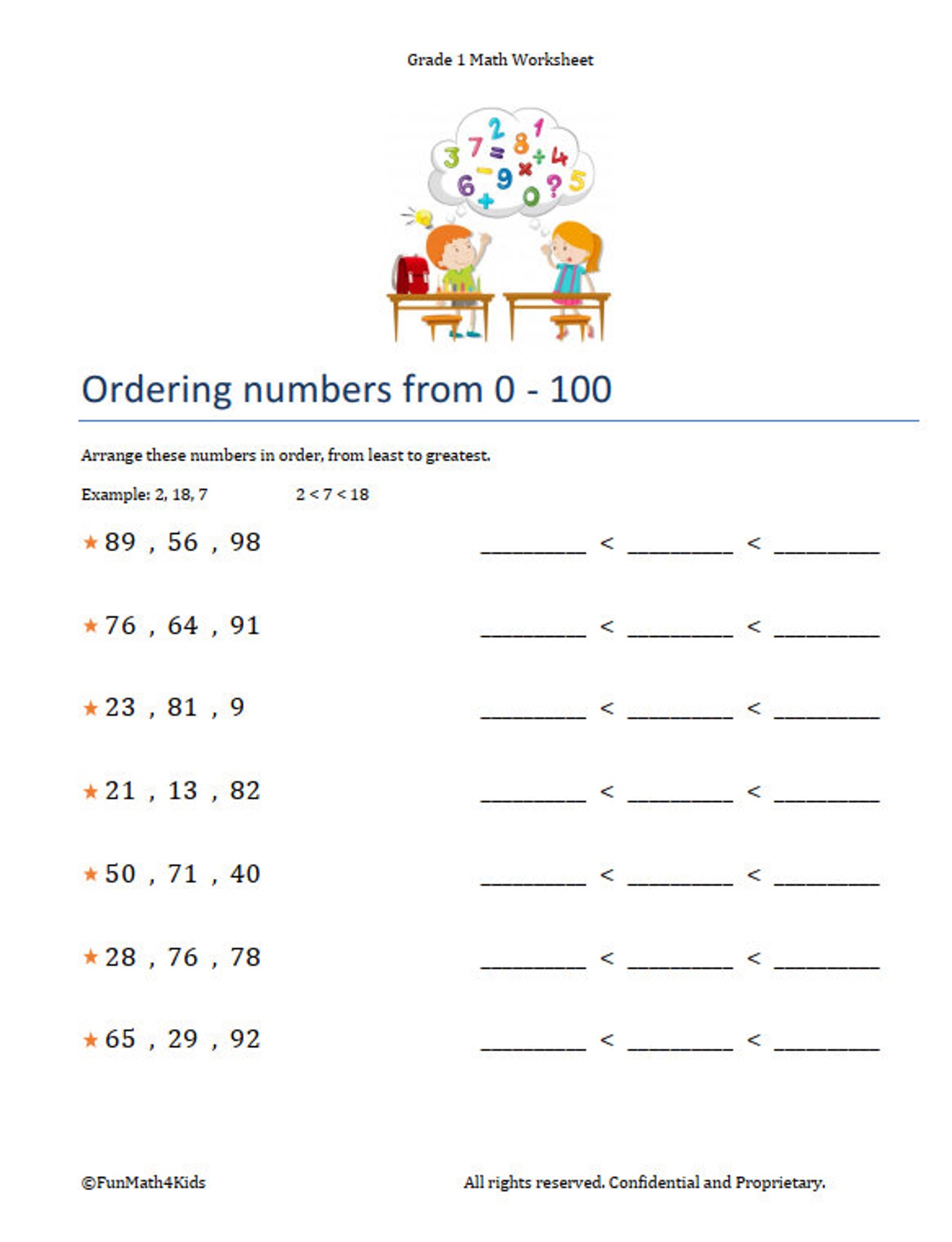 1st Grade Math Worksheets | Comparing | Ordering | 0 - 100 | 40 Pages ...