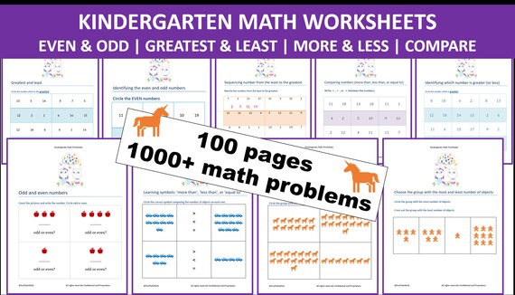 Kindergarten Math Worksheets 100 Pages 1000 Math Problems - Etsy