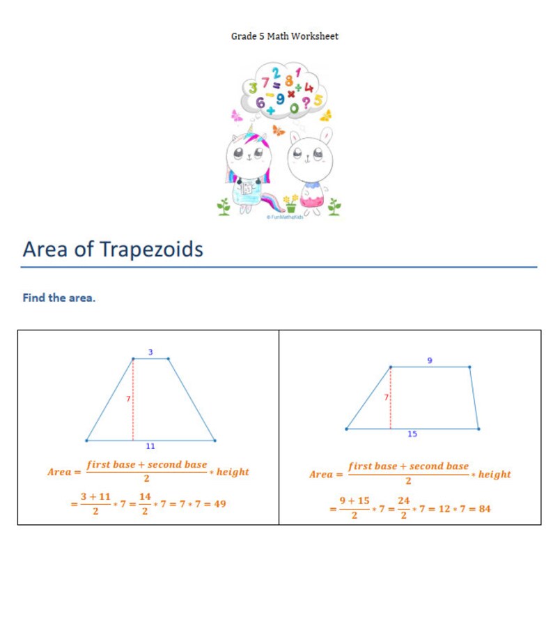 5th Grade Math Worksheets | Geometry | Areas of Triangle, Rectangle ...