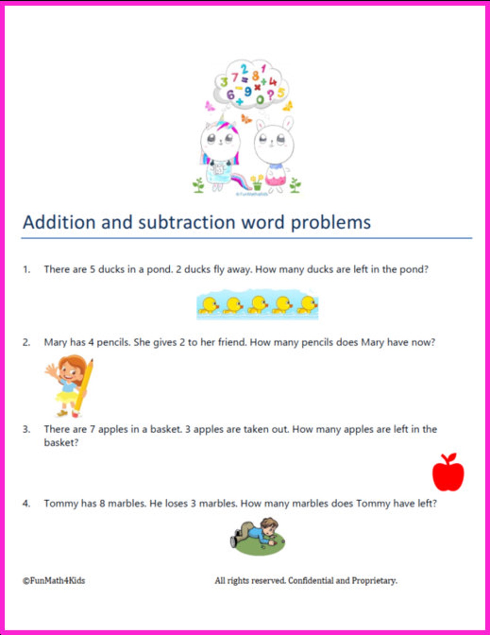 1st Grade Math Worksheets | 100 Word Problems | Addition | Subtraction ...