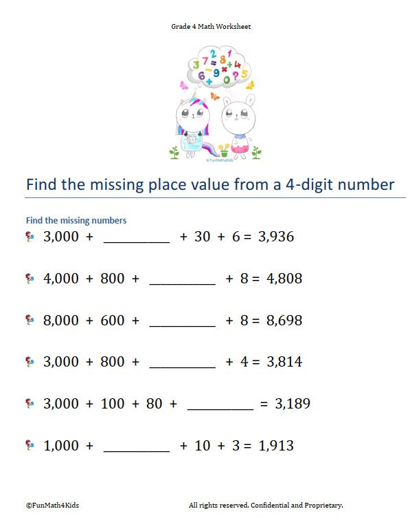 4th Grade Math Worksheets: Place Value & Number Building (printable PDF ...