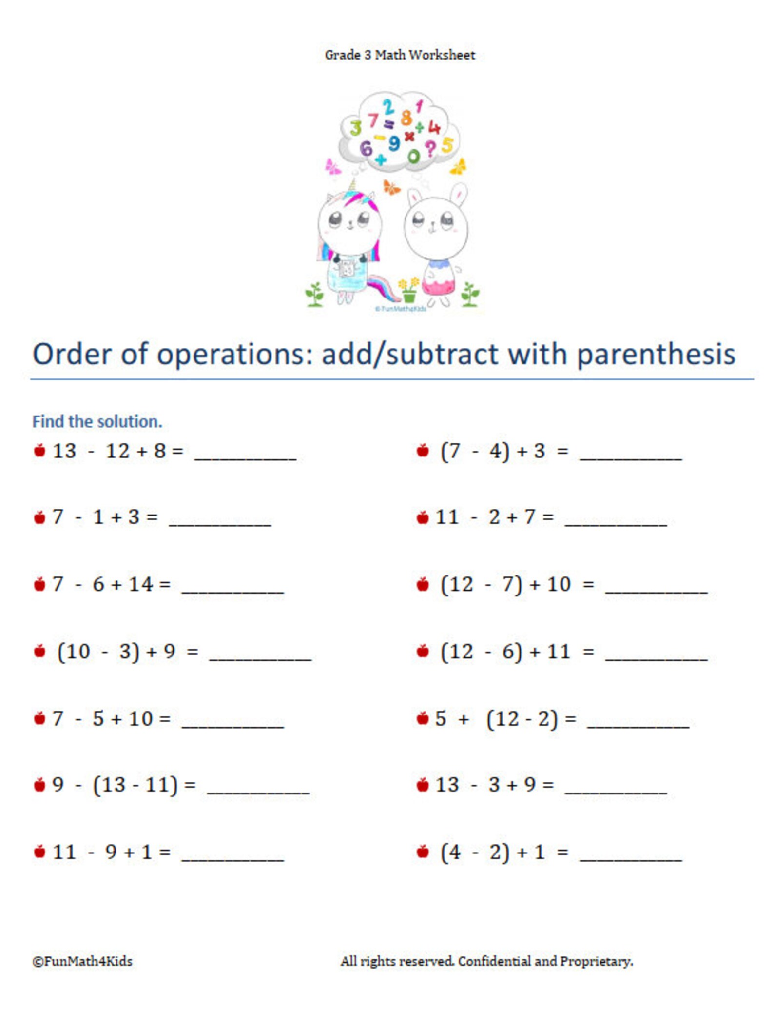 3rd Grade Math Worksheets | Division | Order of Operations | 55 Pages ...