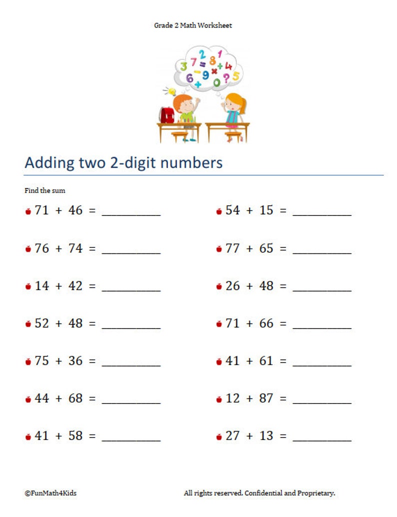 2nd Grade Math Worksheets | Addition | 1-digit | 2-digit | Regroup | 50 ...