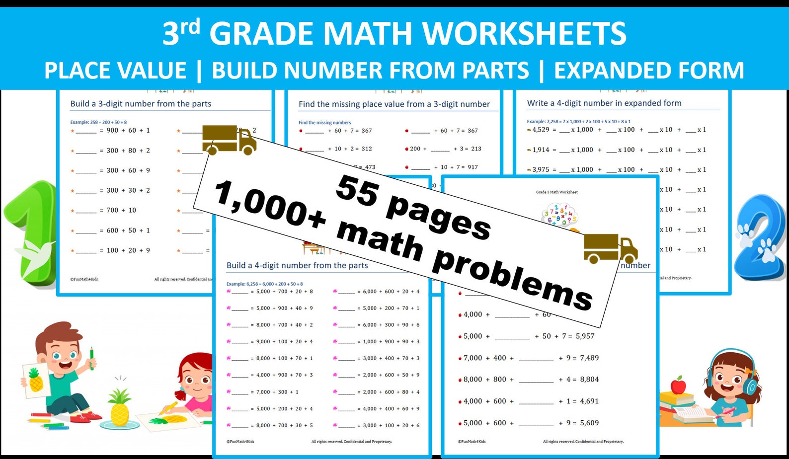 3rd Grade Math Worksheets: Place Value & Expanded Form (printable PDF ...