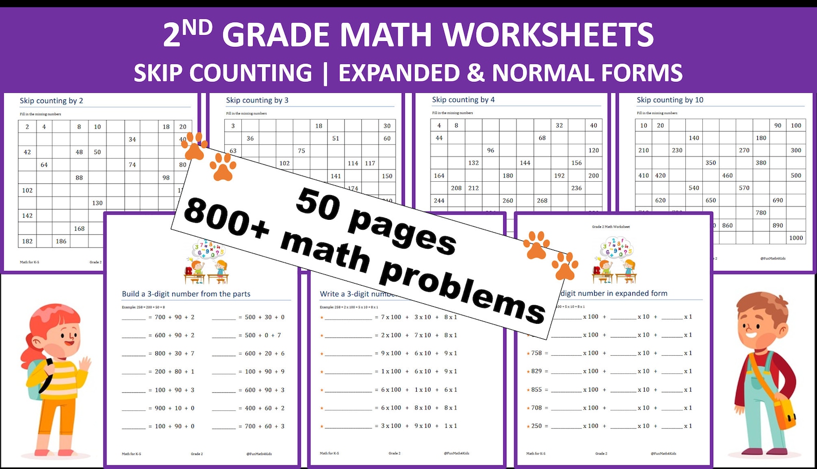 2nd Grade Math Worksheets: Skip Counting & Expanded Forms (printable ...