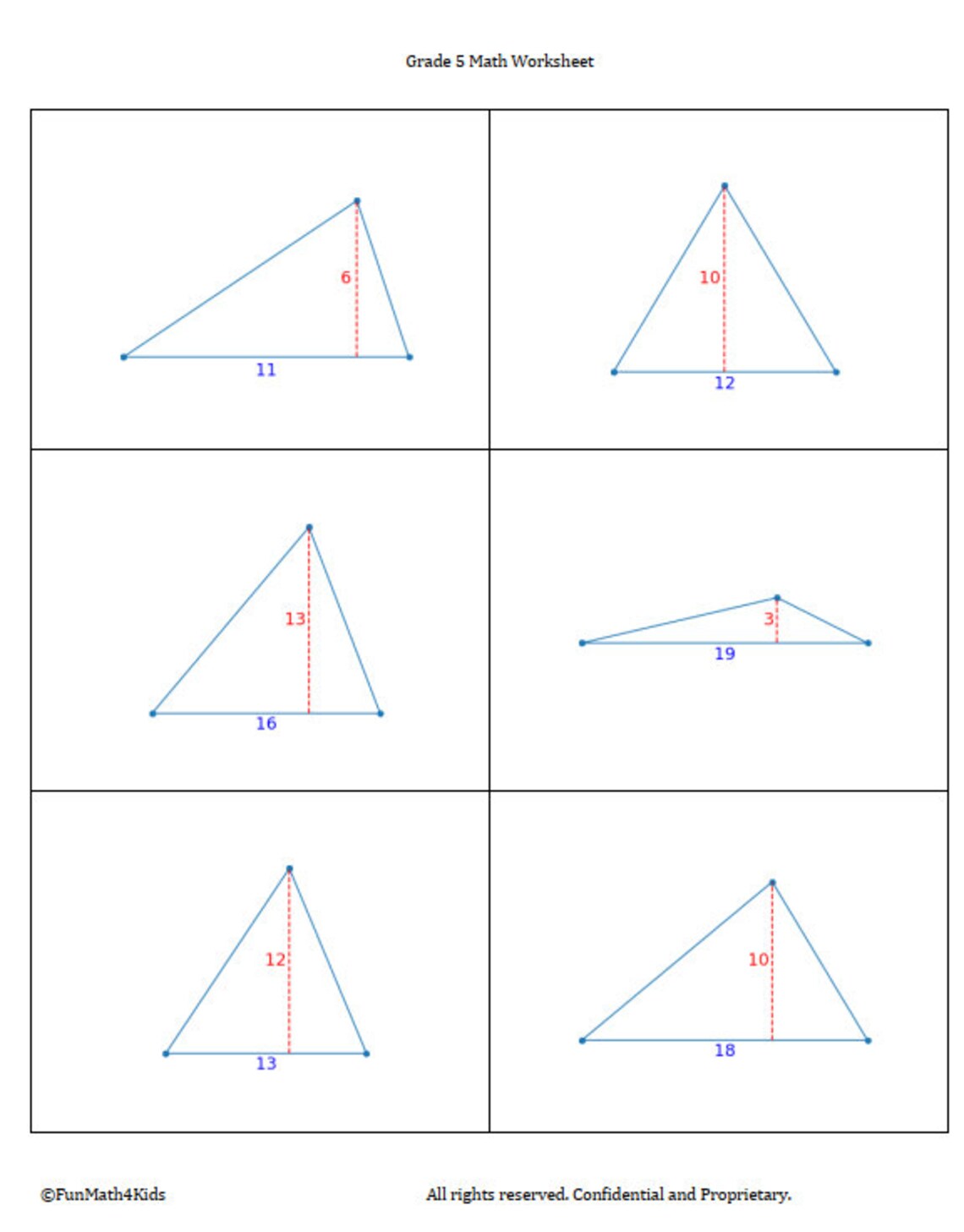 5th Grade Math Worksheets Geometry Areas of Triangle, Rectangle ...