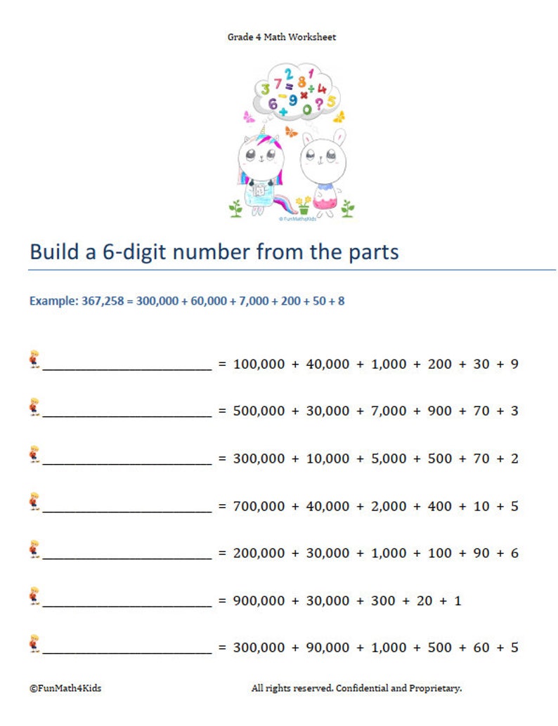 4th Grade Math Worksheets: Place Value & Number Building (printable PDF ...
