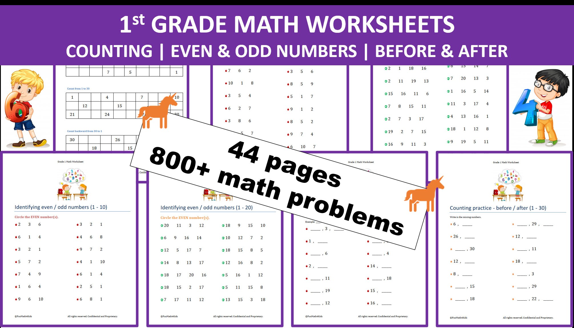 1st Grade Math Worksheets: Counting, Even & Odd (printable PDF) - Etsy