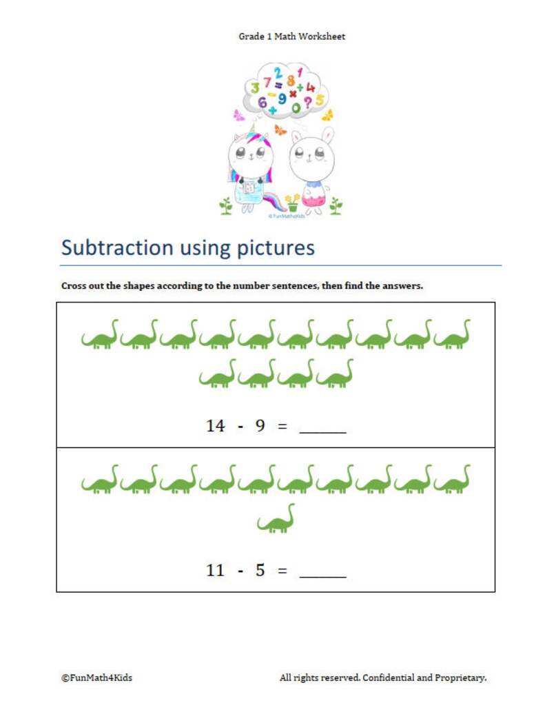 1st Grade Math Worksheets | Addition & Subtraction With Pictures | 40 ...