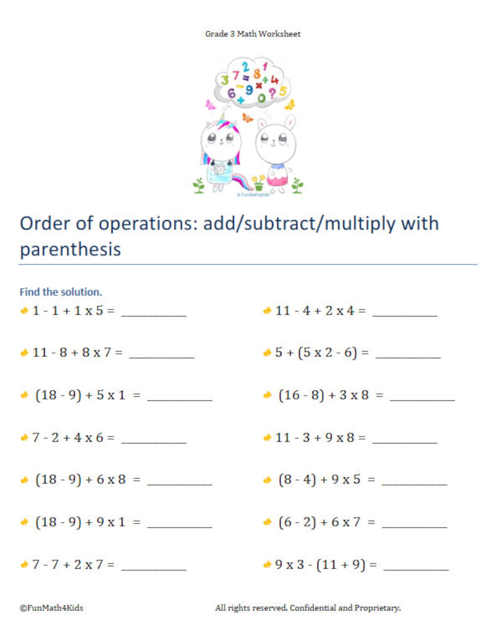 3rd Grade Math Worksheets | Division | Order of Operations | 55 Pages ...