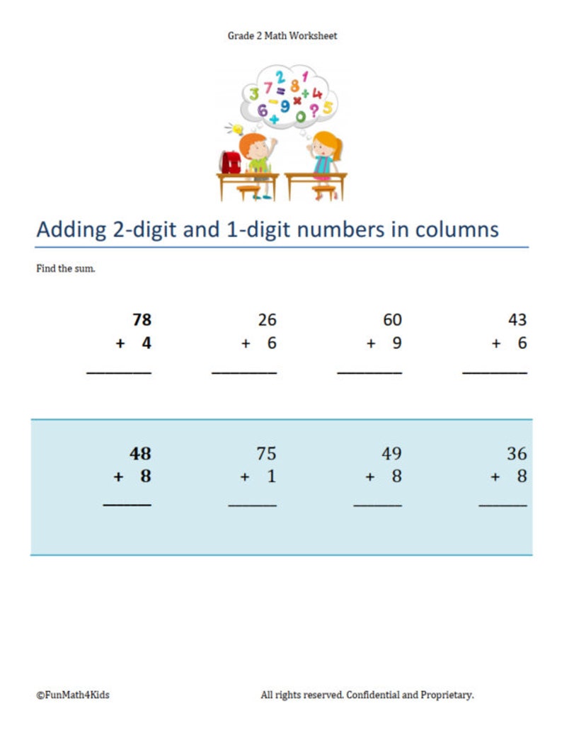 2nd Grade Math Addition Worksheets: 2 & 3-digit Columns (printable PDF ...