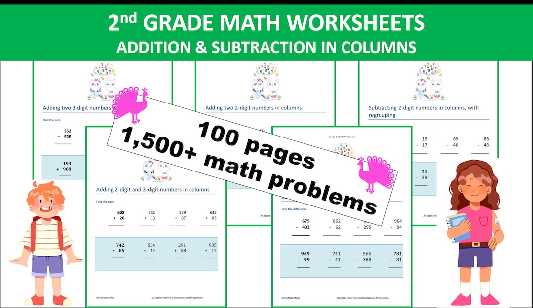 2nd Grade Math Worksheets | Addition and Subtraction in Columns | 100 ...