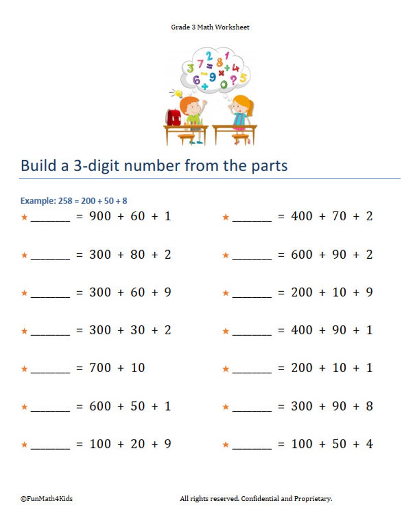 3rd Grade Math Worksheets: Place Value & Expanded Form (printable PDF ...
