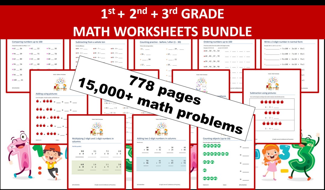 1st-3rd Grade Math Worksheets Bundle: 778 Pages (printable PDF) - Etsy ...
