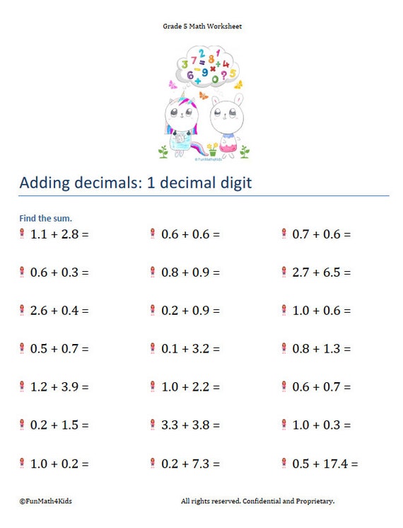 5th Grade Math Worksheets Decimals 5th Grade Math Worksheets Decimals