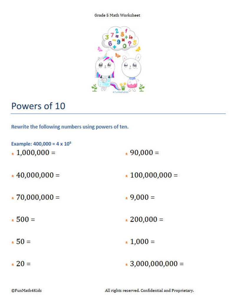 5th Grade Math Worksheets Exponent Power 10 Factor Prime Measurement 42 ...