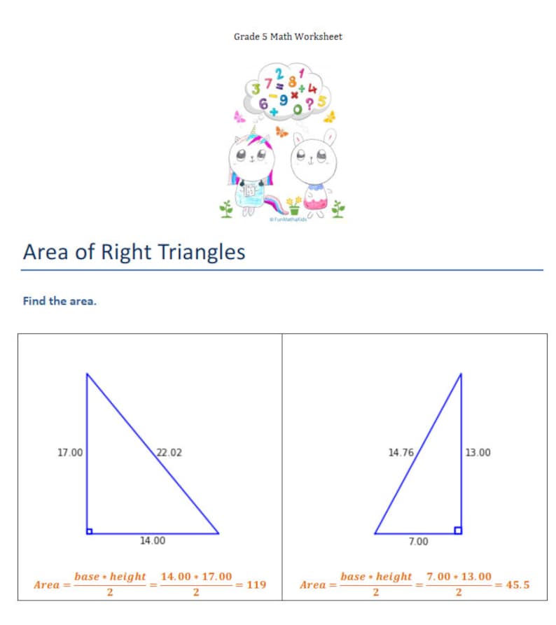 5th Grade Math Worksheets | Geometry | Areas of Triangle, Rectangle ...