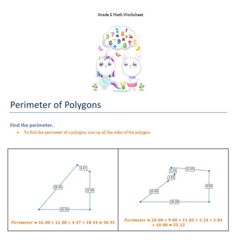 5th Grade Geometry Worksheets: Perimeter Practice (printable PDF) - Etsy